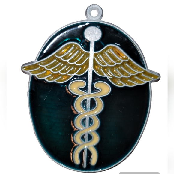 Hand Crafted | Holiday | Vtg Handmade Stained Glass Caduceas Winged ...